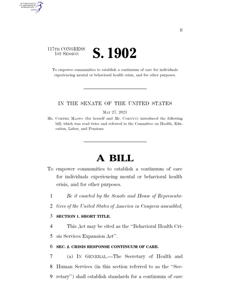 Behavioral Health Crisis Services Expansion Act | PDF | Mental Health ...
