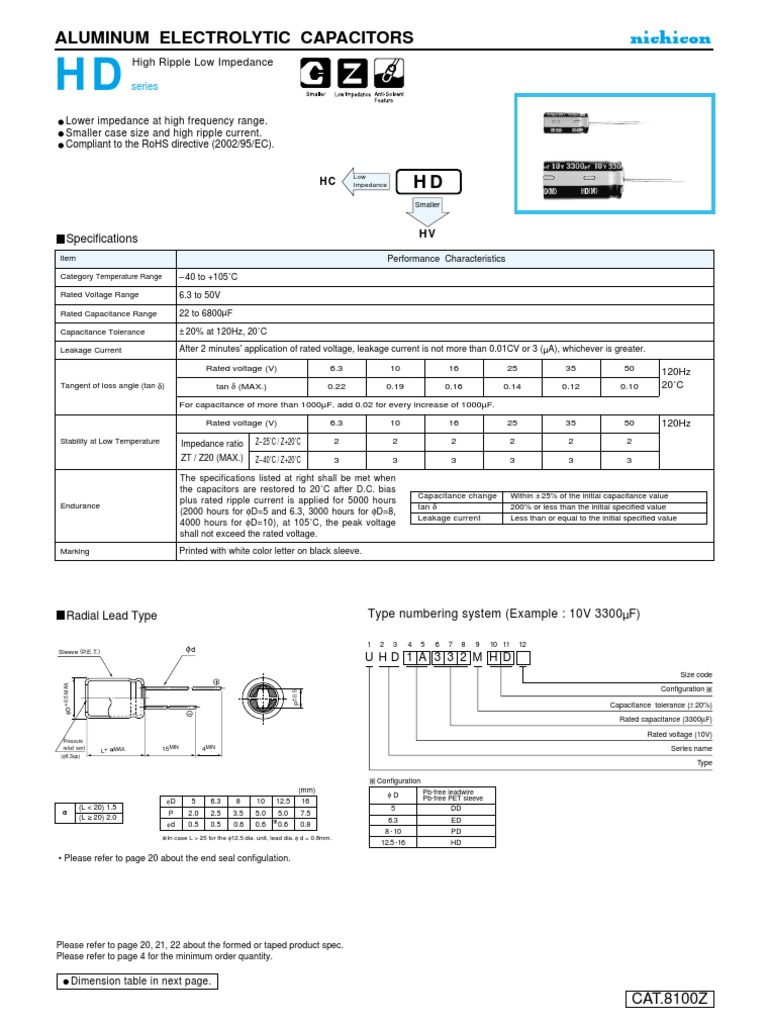 Aluminum Electrolytic Capacitors: Specifications | PDF | Capacitor ...