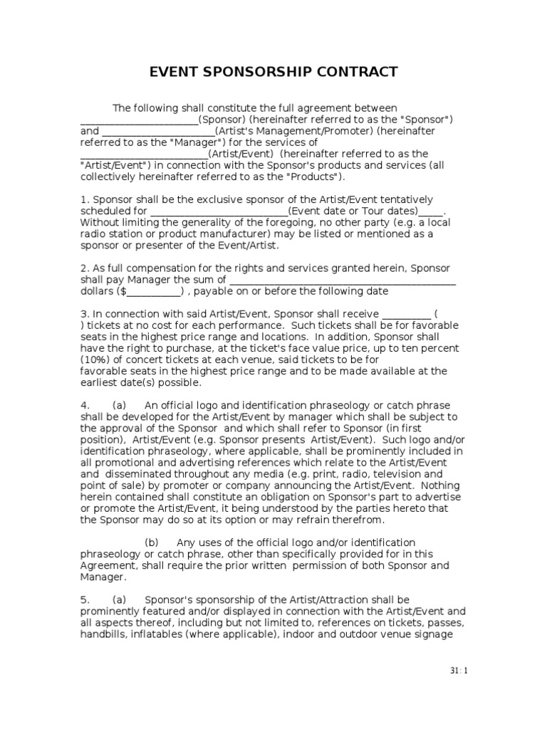 Event Sponsorship Contract | PDF | Sponsor (Commercial) | Civil Law ...