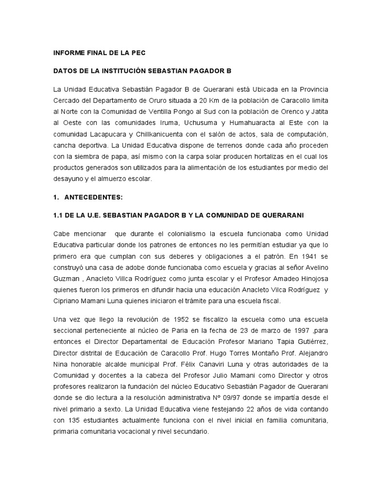 Informe Final de La Pec | PDF | Agricultura | Conocimiento