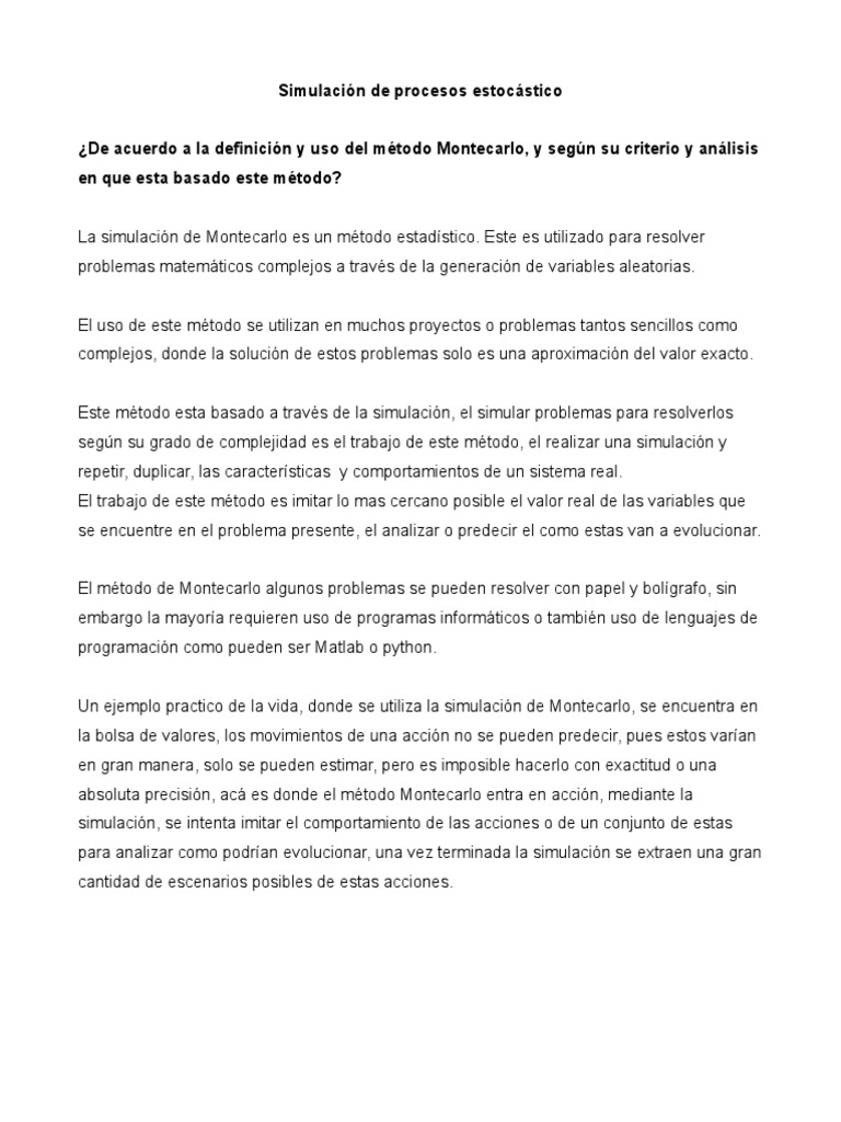 Simulación Estocástica con Montecarlo | PDF | Estocástico | Simulación
