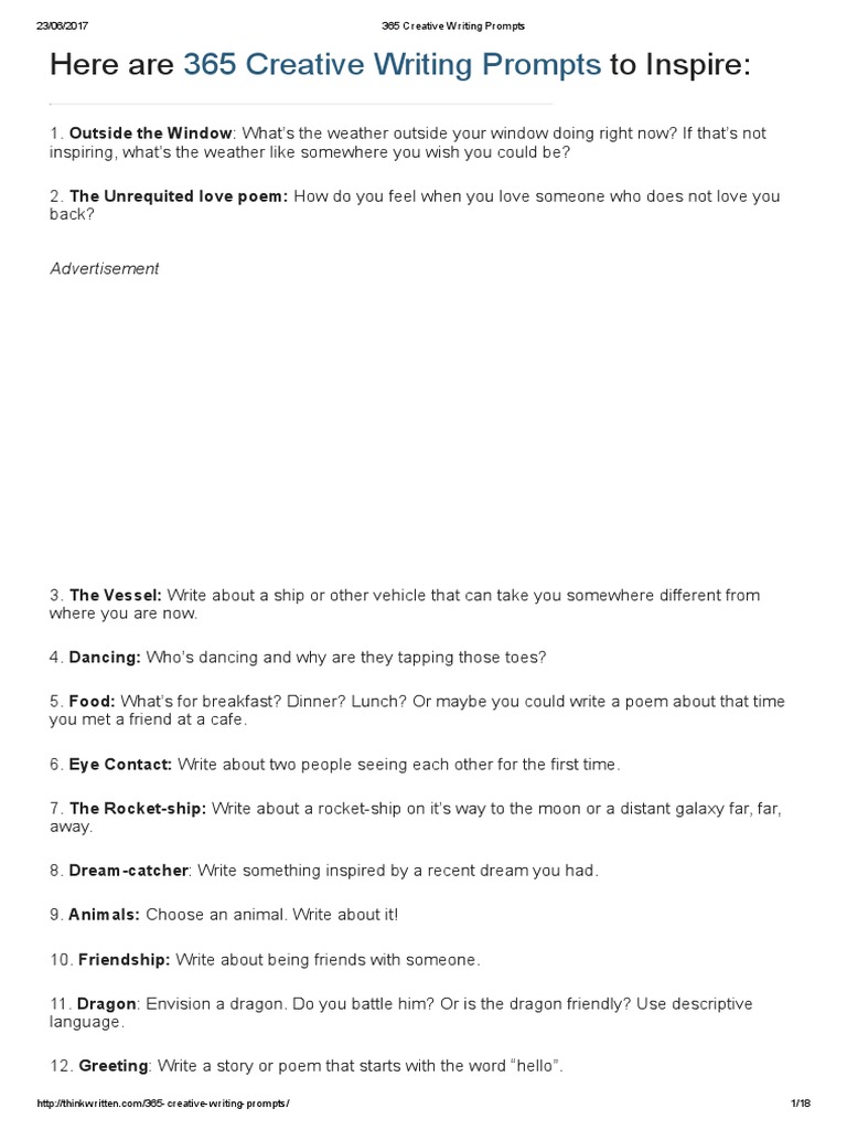 365 Creative Writing Prompts List | PDF | Crossword | Poetry