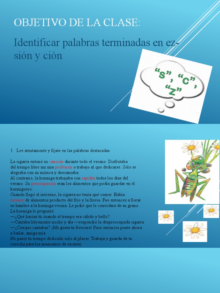 Objetivo de La Clase:: Identificar Palabras Terminadas en Ez-Sión y ...