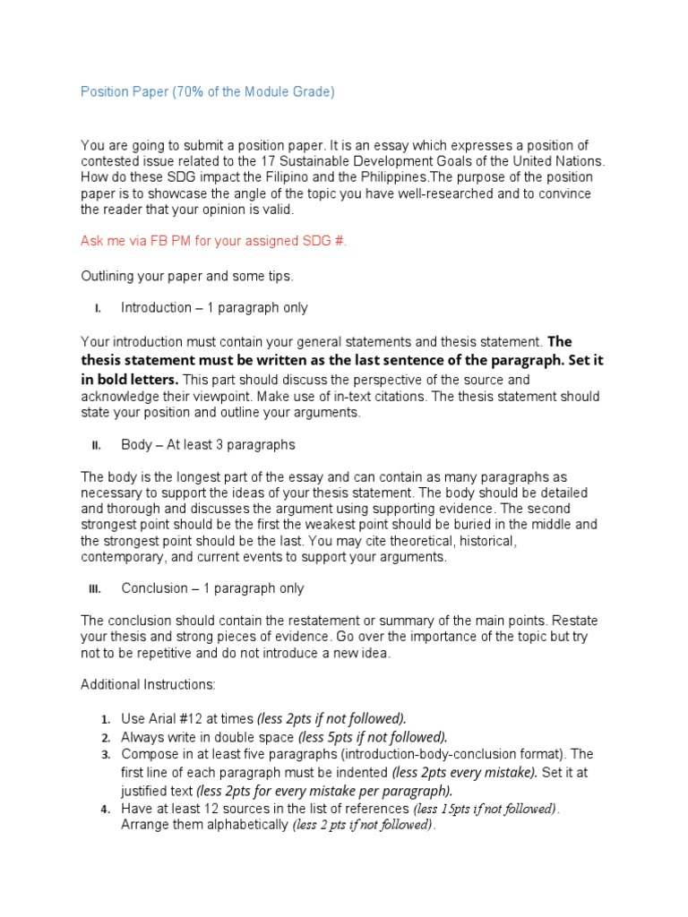 Position Paper (70% of The Module Grade) : Ask Me Via FB PM For Your ...