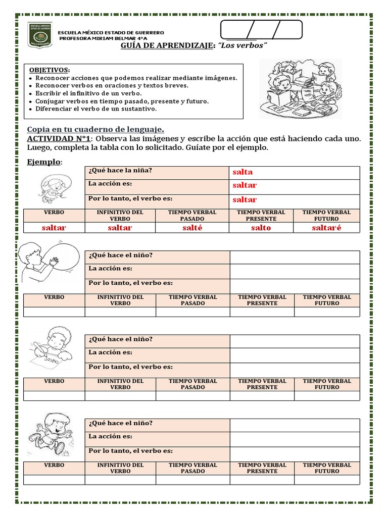 Actividades de Verbos para Primaria | PDF | Verbo | Tipología Lingüística