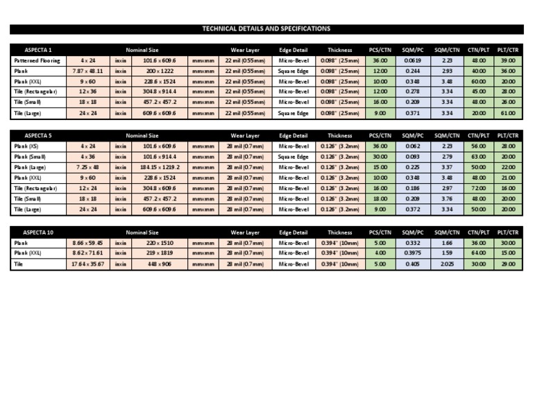 Aspecta Flooring Specifications Guide | PDF | Architectural Elements ...