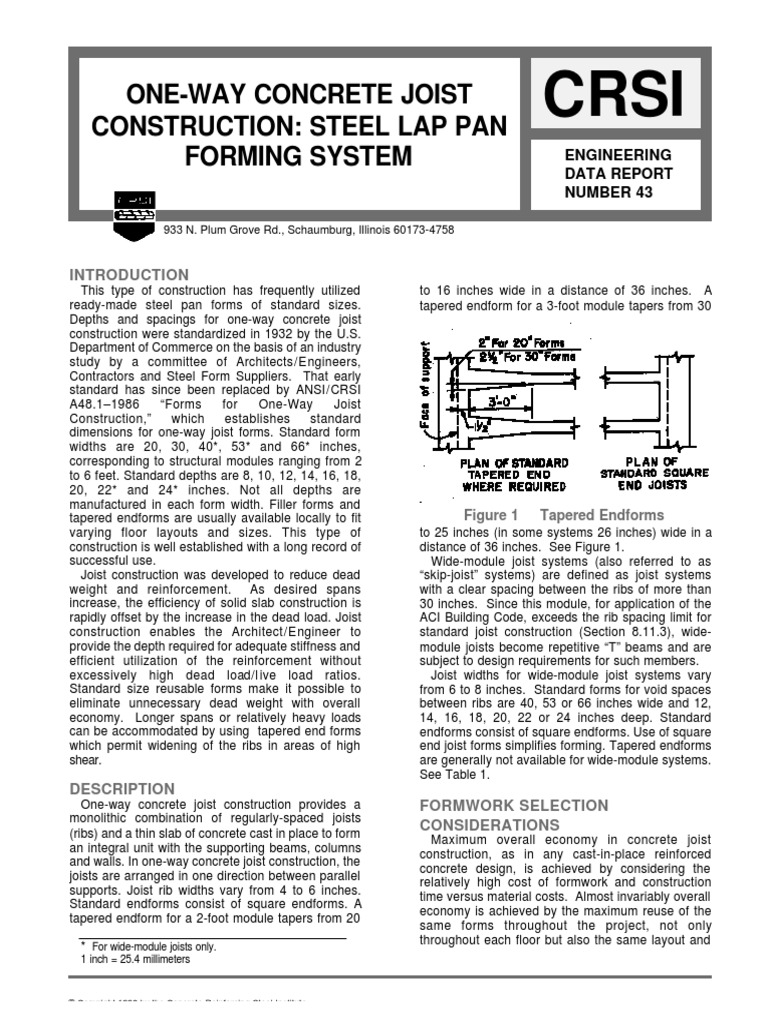 One-Way Concrete Joist Construction: Steel Lap Pan Forming System | PDF ...