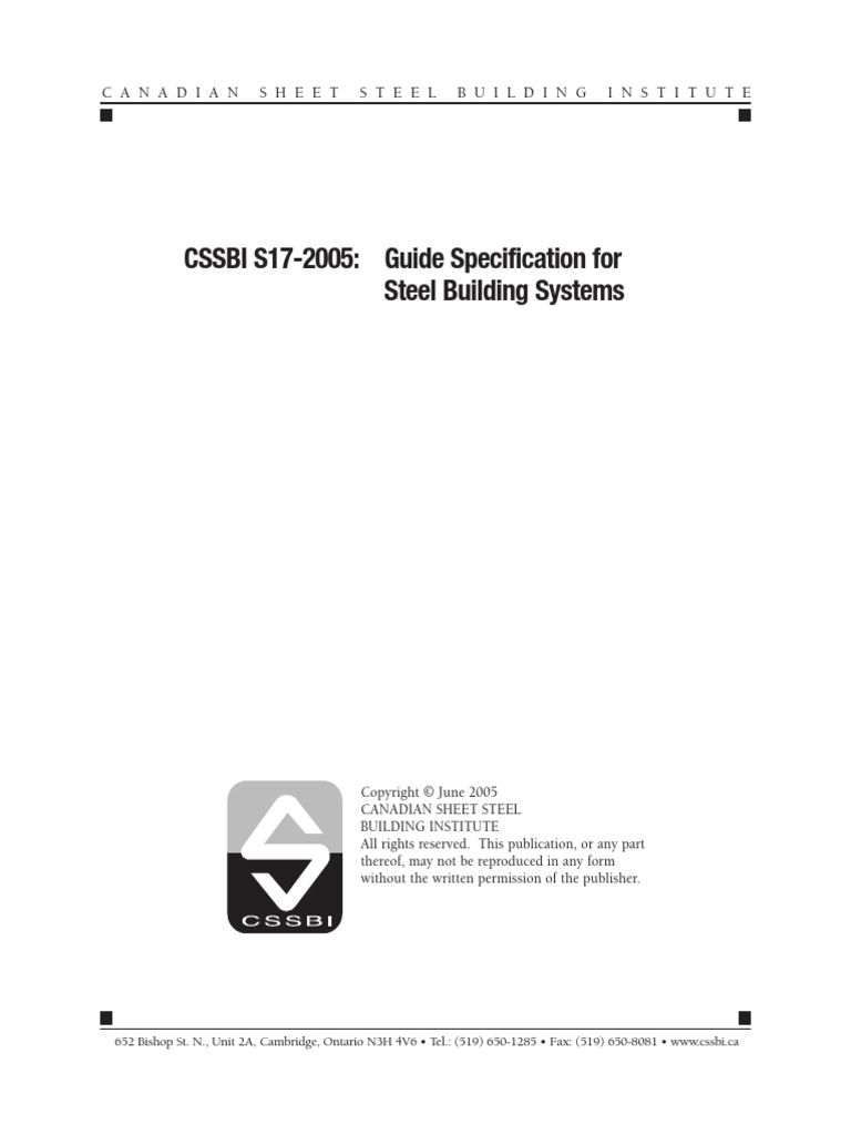 CSSBI S17-2005 Steel Building | PDF | Sheet Metal | Screw