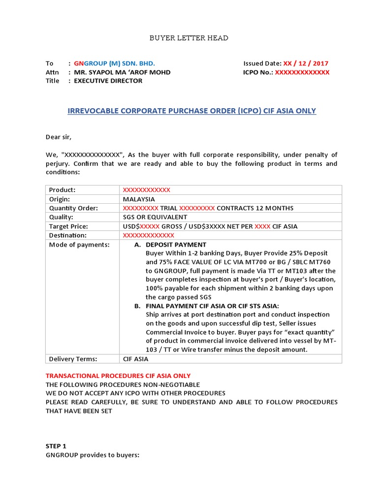 Icpo Format Cif Asia Malaysia Oils | PDF | Private Law | Business Law