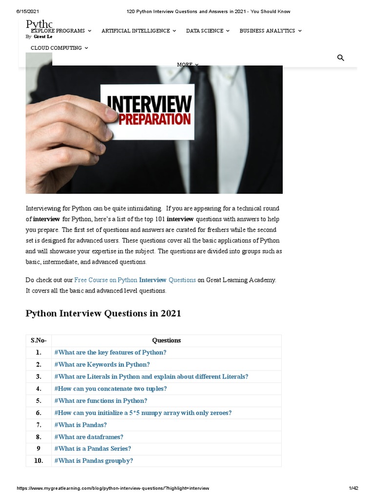 120 Python Interview Questions and Answers in 2021 - You Should Know ...
