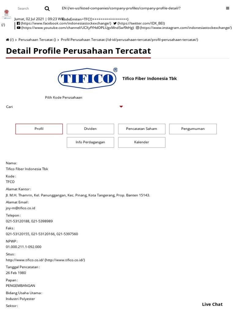 Profil Tifico Fiber Indonesia Tbk | PDF