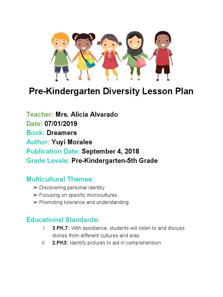 Pre-K Diversity Lesson Plan Final-1 | PDF | Lesson Plan | Reading ...