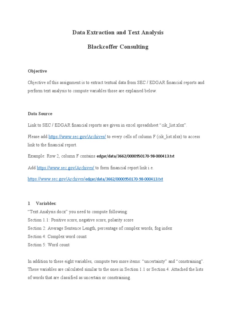 Data Extraction and Text Analysis Blackcoffer Consulting: Objective | PDF | Spreadsheet ...
