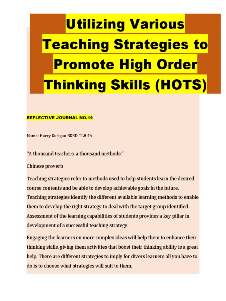 Utilizing Various Teaching Strategies To Promote High Order Thinking ...
