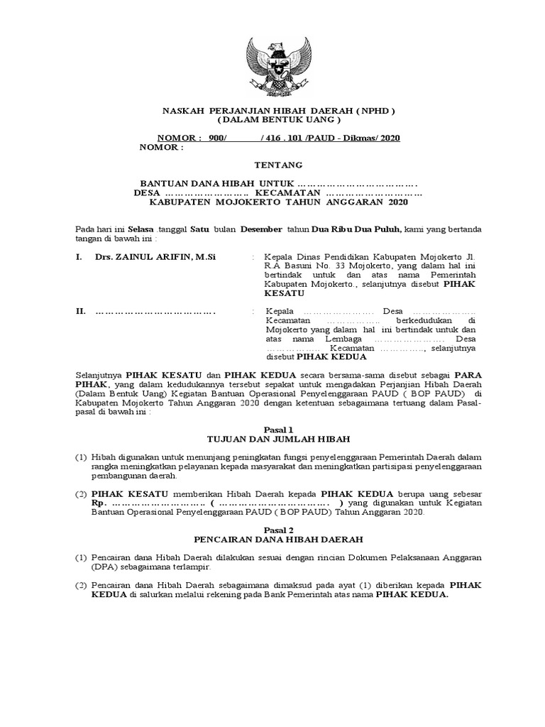 Contoh NPHD BOP 2020 Tahap II | PDF