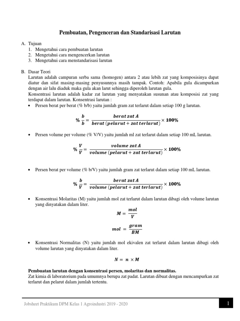 Pembuatan Larutan, Standardisasi, Kalibrasi, Kadar Air | PDF