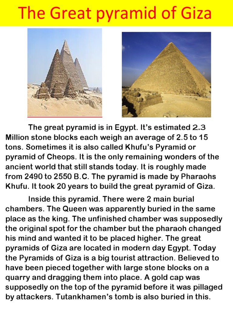 The Great Pyramid of Giza English Essay | PDF