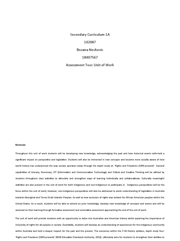 Assessment Two Unit of Work 1A | PDF | Indigenous Australians ...