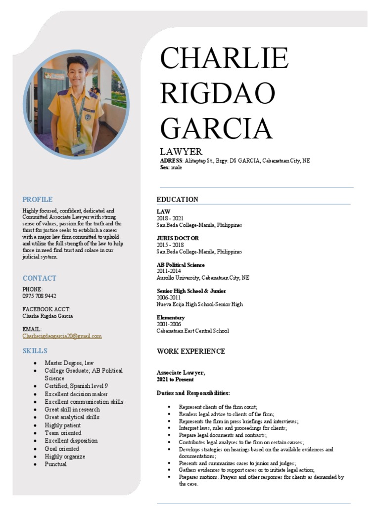 Charlie - Rigdao - Garcia HUMSS 12 E - RESUME 1 | PDF | Lawyer | Justice