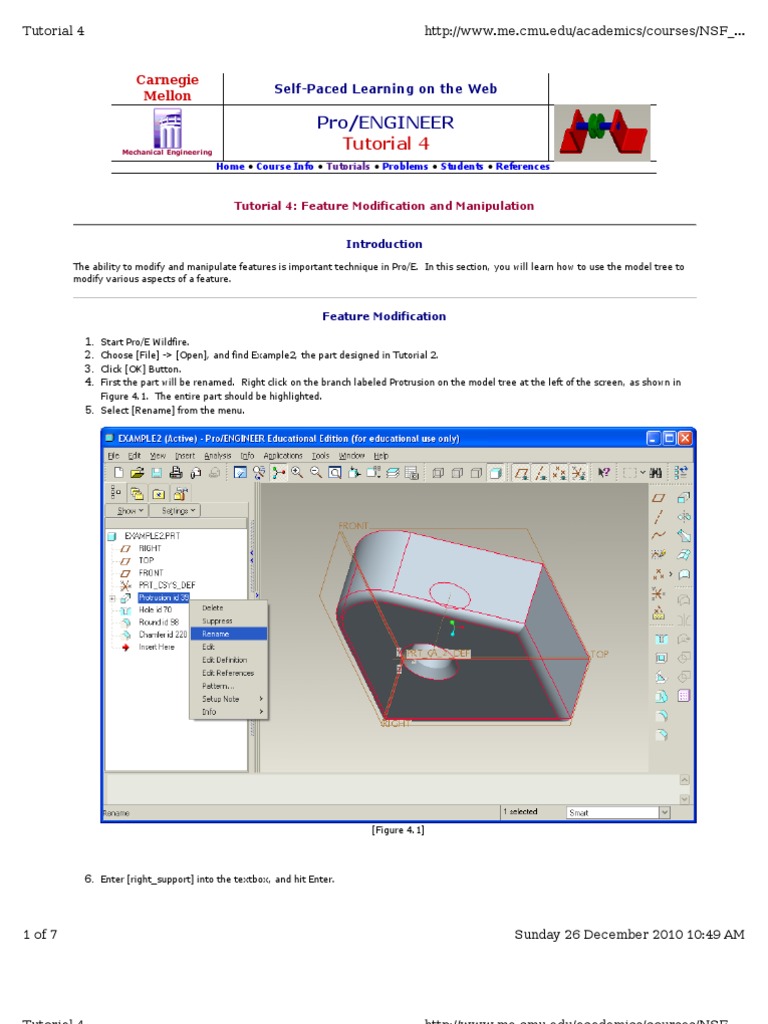 Pro/ENGINEER Feature Modification Guide | PDF | Menu (Computing) | Software