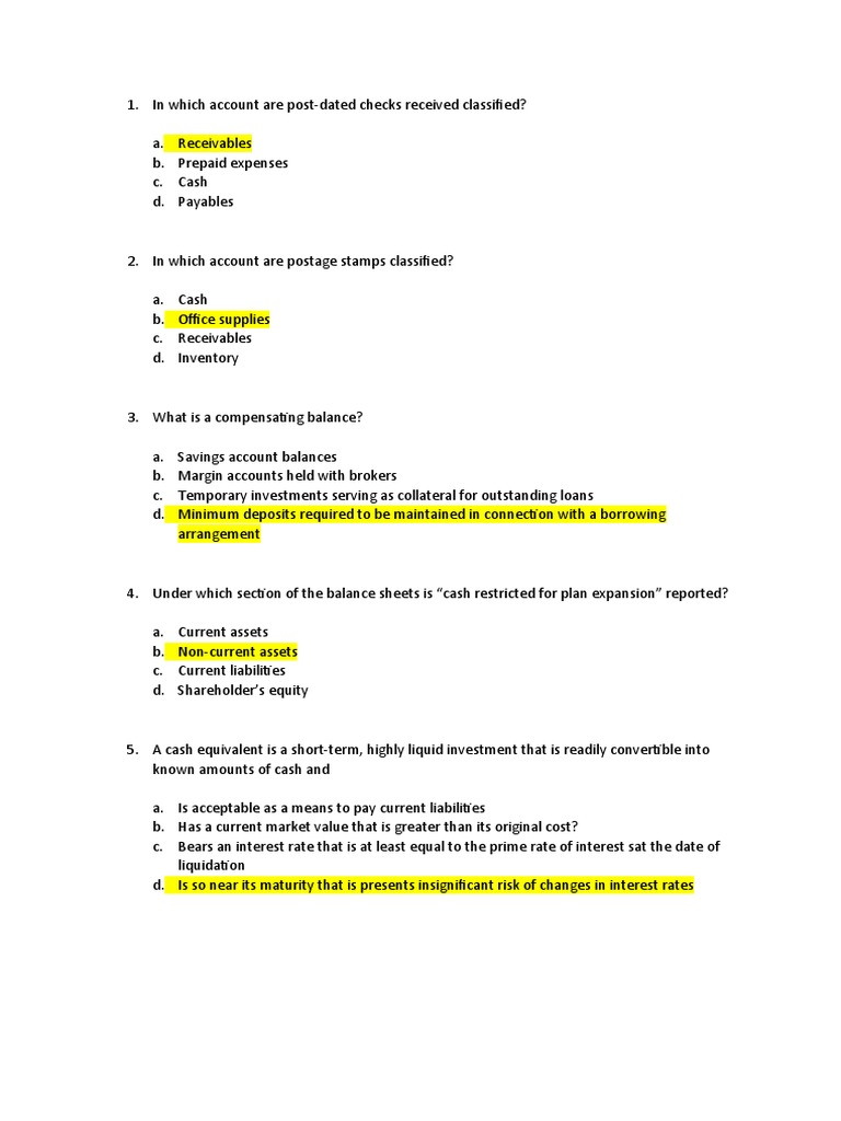 Classification of Post-Dated Checks and Postage | PDF