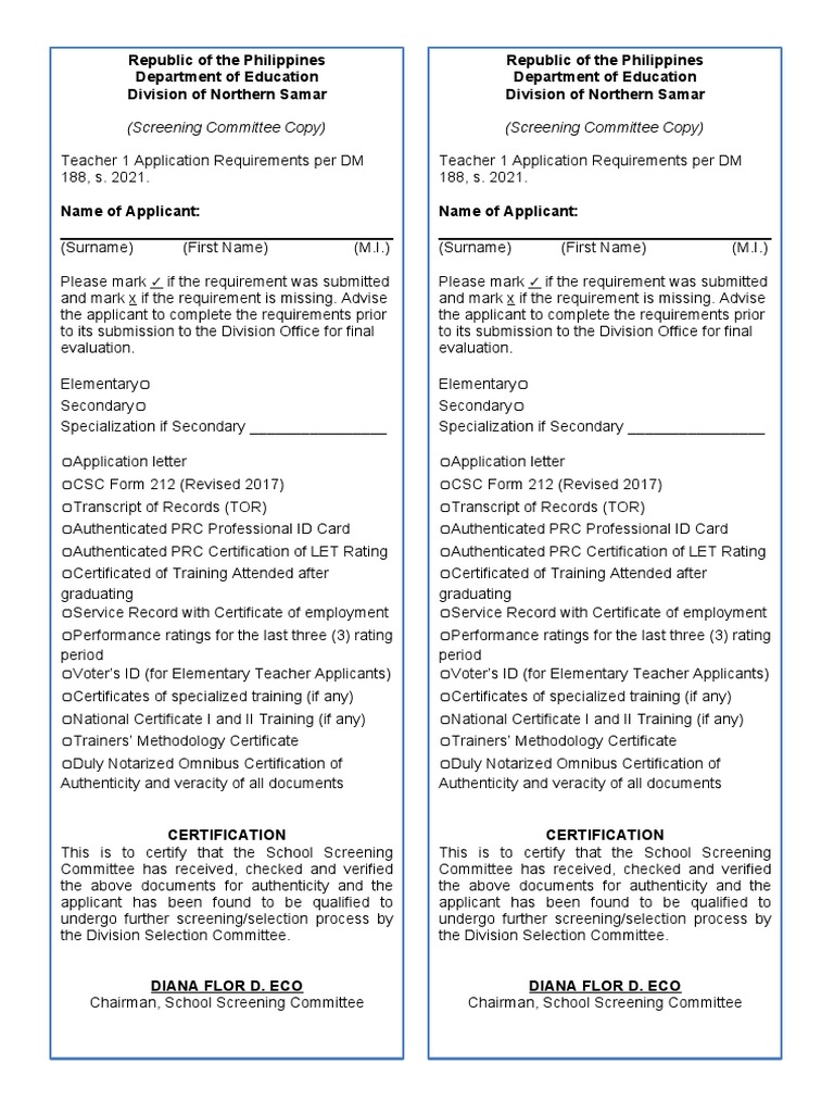 Checklist For Teacher Applicant | PDF | Authentication | Access Control