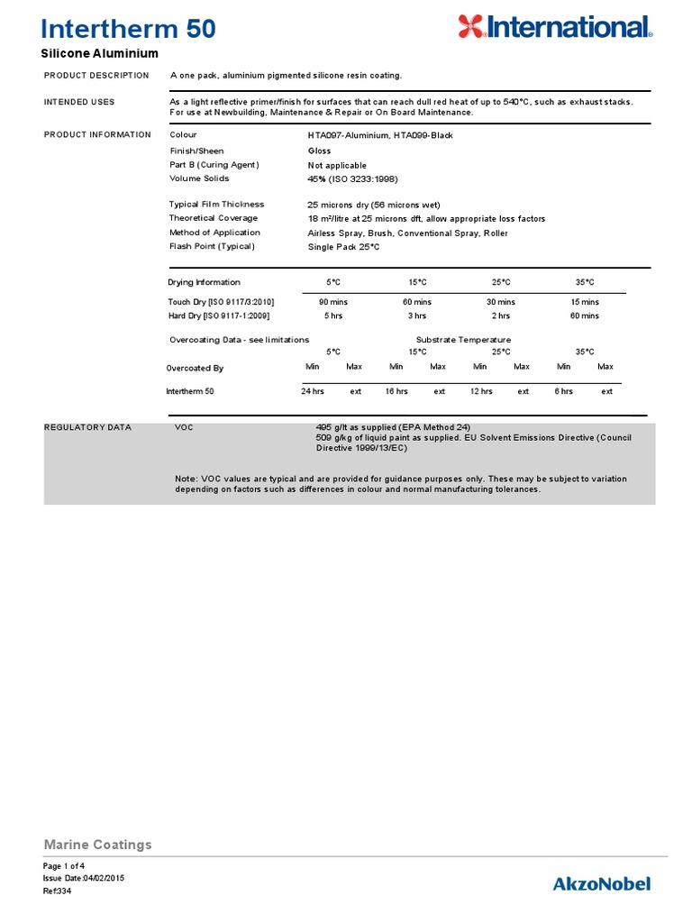 Intertherm 50: Silicone Aluminium | PDF | Paint | Corrosion