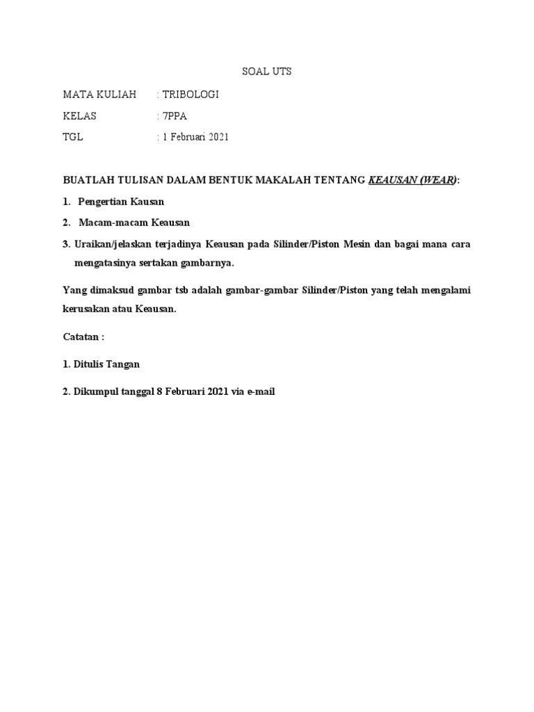 Soal Uts Tribologi | PDF
