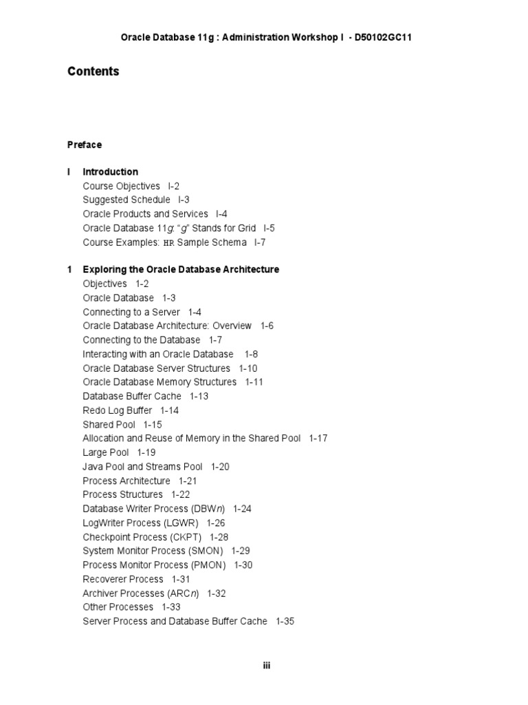 Oracle Database 11g: Administration Workshop I - D50102GC11 | PDF | Database Index | Pl/Sql