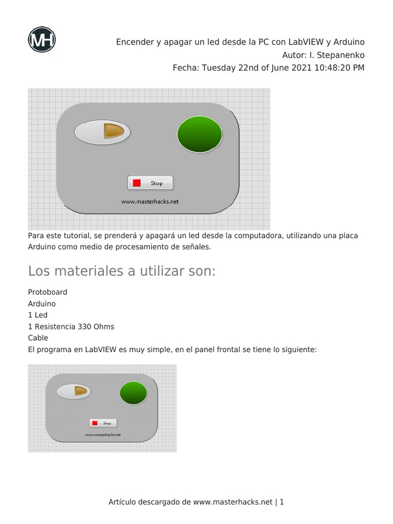 Encender y Apagar Un Led Desde La PC Con LabVIEW y Arduino | PDF