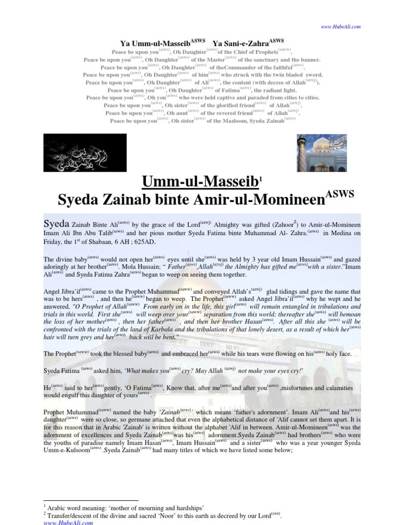 Bibi Zainab Asws | PDF | Husayn Ibn Ali | Ali