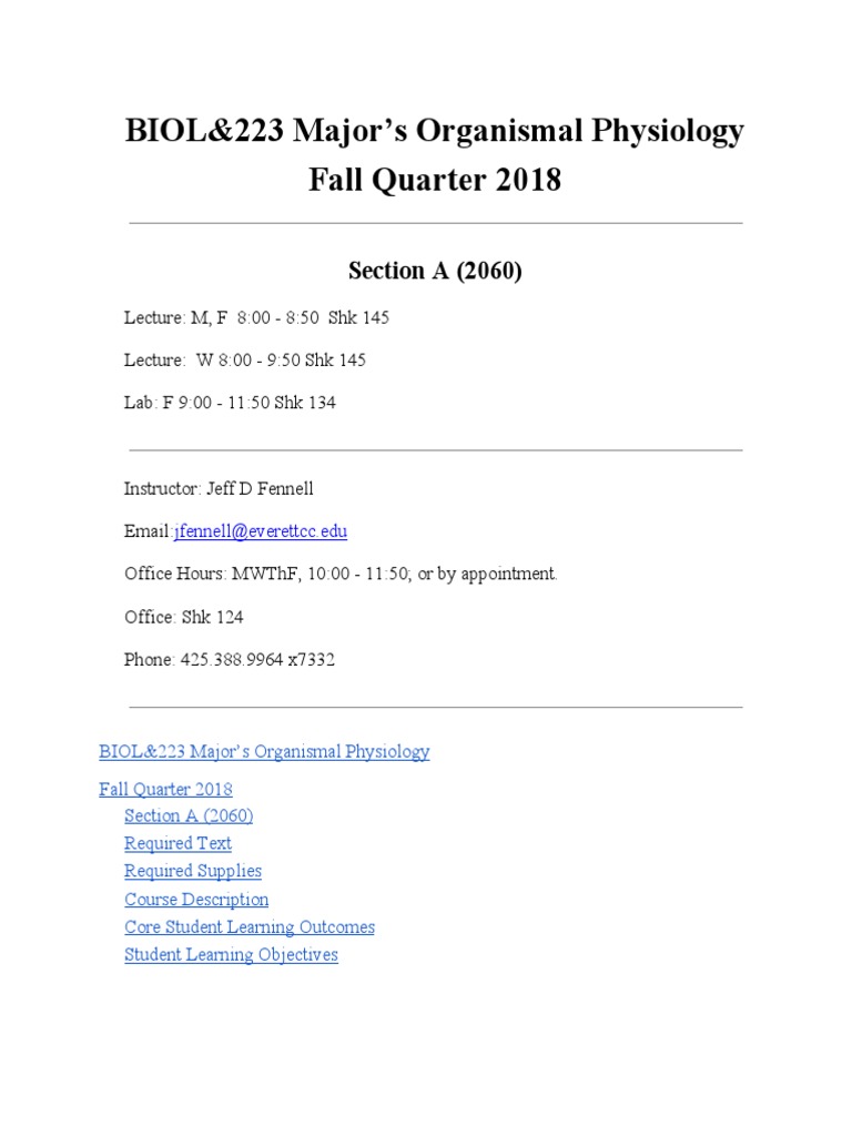 Biol - 223 A - Fall 2018 - Jeff Fennell | PDF | Organ (Anatomy) | Plants