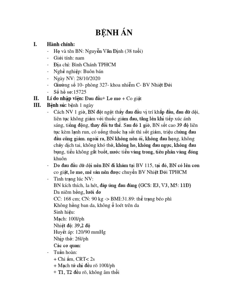 BỆNH ÁN VMNN 1 | PDF