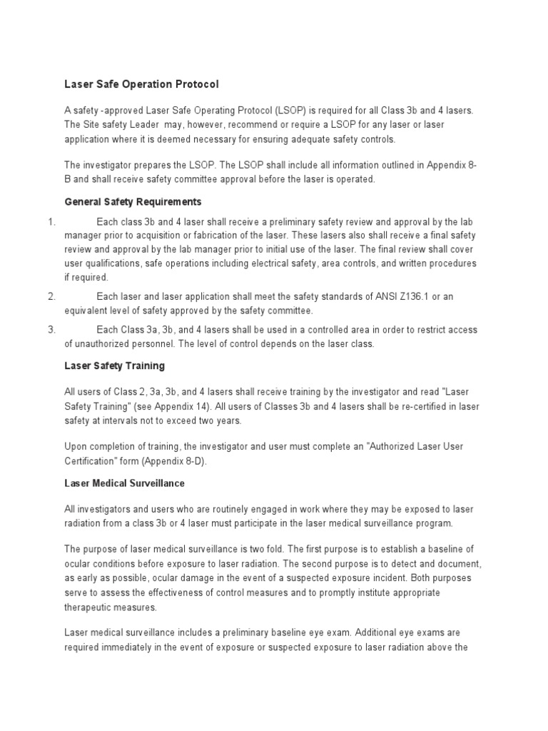 Laser Safe Operation Protocol | PDF | Safety | Optics