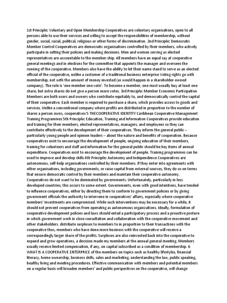 COOP 7 PrincipleS | PDF | Cooperative | Policy