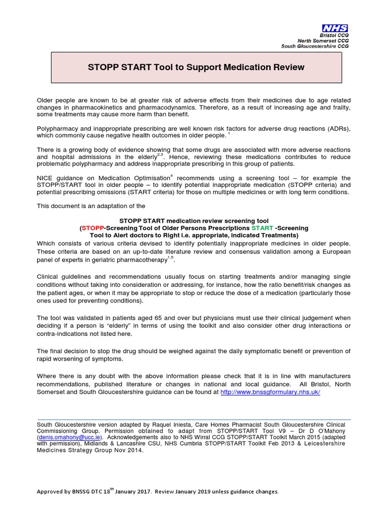 STOPP START Tool for Medication Review | PDF | Nonsteroidal Anti ...