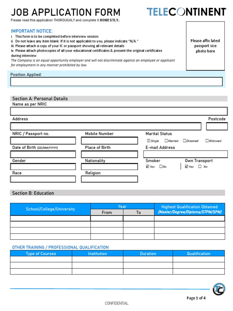 Job Application Form Template | PDF | Business | Labour