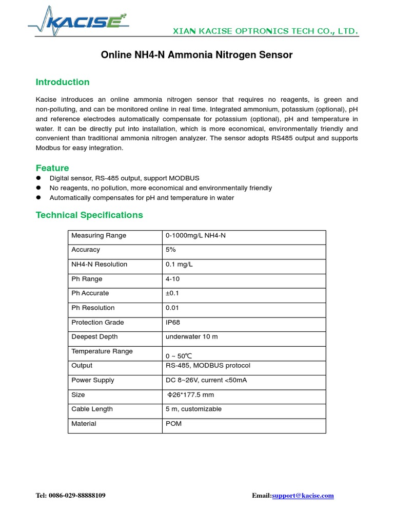 Online NH4-N Ammonia Nitrogen Sensor Datasheet | PDF | Science ...
