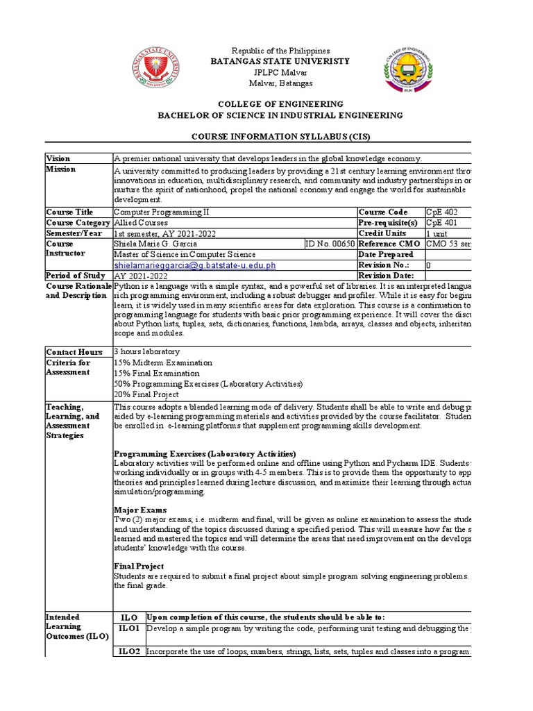 CpE 402 Computer Programming II | PDF | Engineering | Leadership