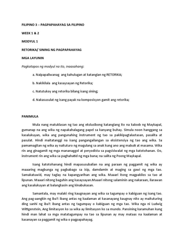 FILIPINO 3 - WEEK 1 & 2 - Activity and Output - CARVAJAL, EMILIO R. | PDF