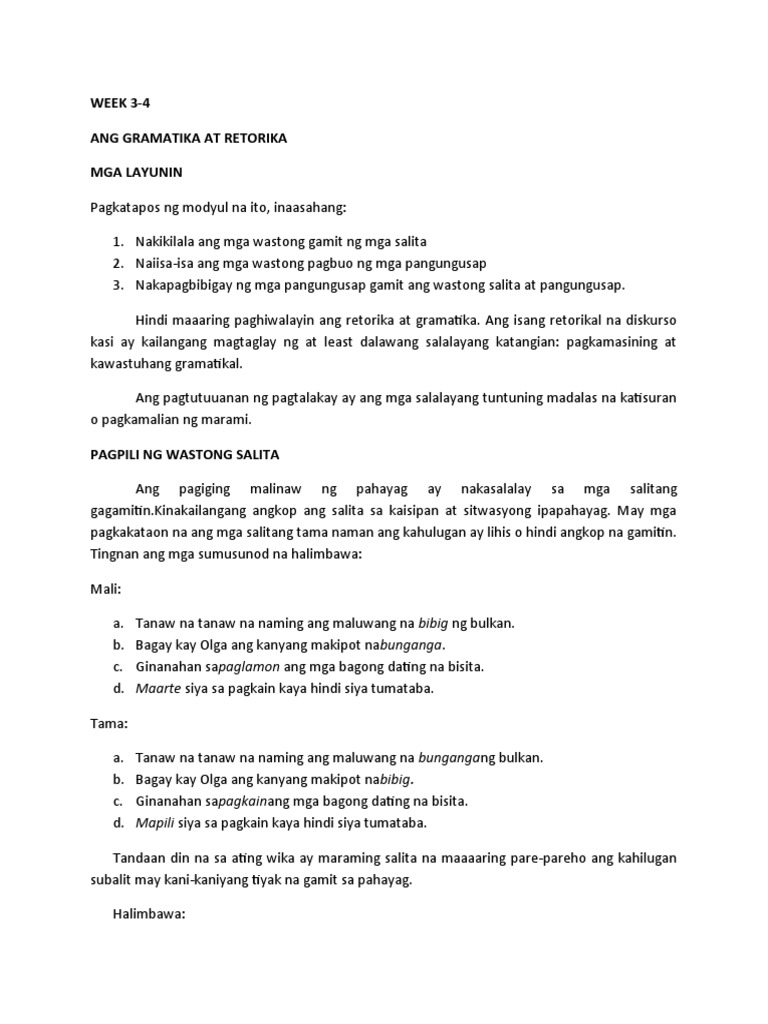 FILIPINO 3 - Week 3 & 4 - Activity and Output - CARVAJAL, EMILIO R. | PDF