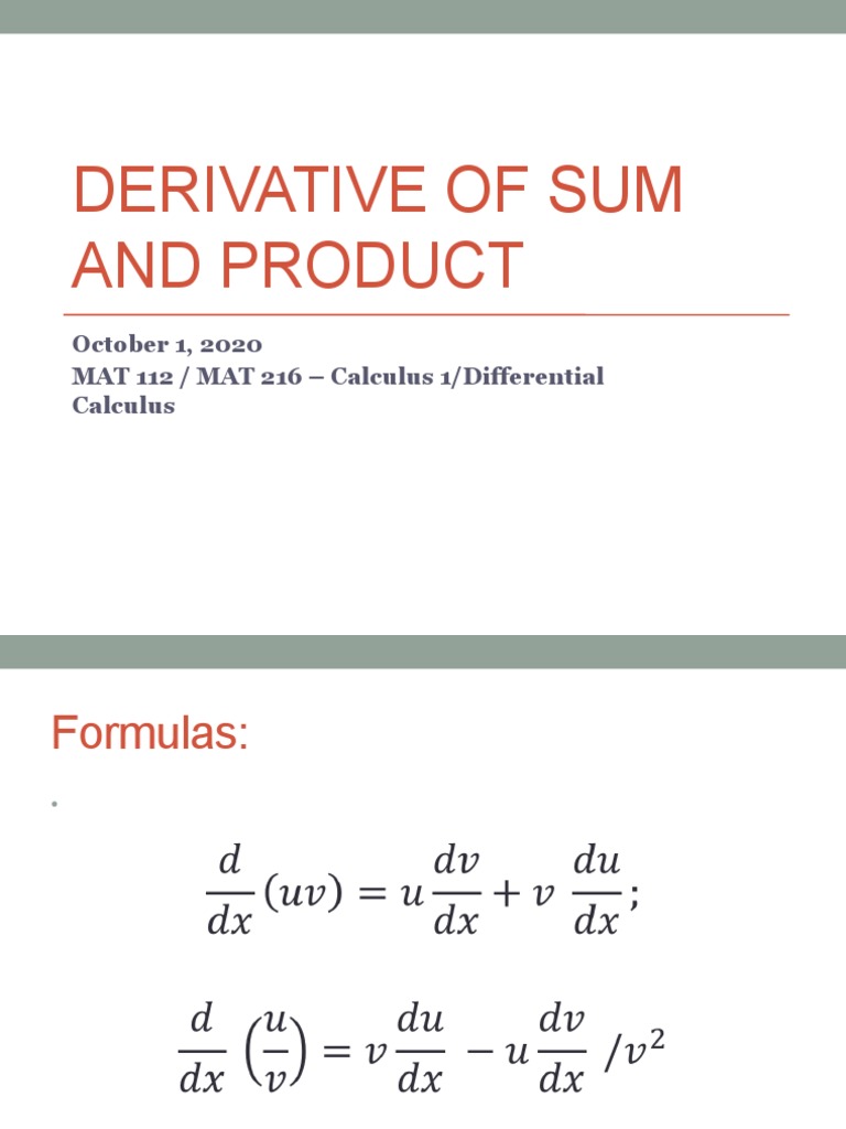 Derivative of Sum and Product | PDF