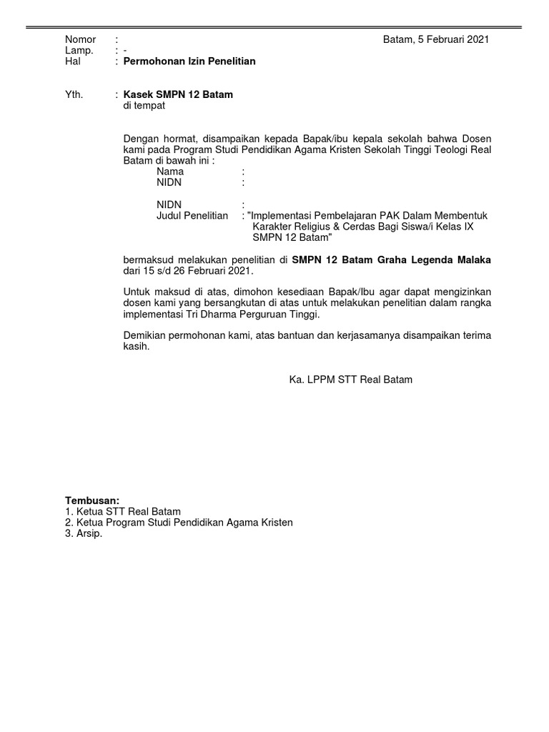 BLANKO Surat Permohonan Penelitian | PDF