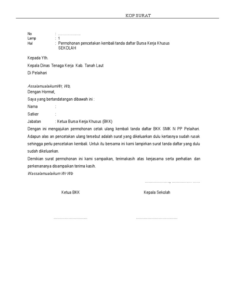 Surat Permohonan BKK | PDF