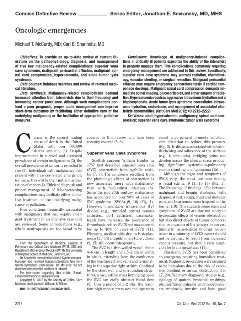 Oncologic Emergencies Critical Care | PDF | Cancer | Radiation Therapy