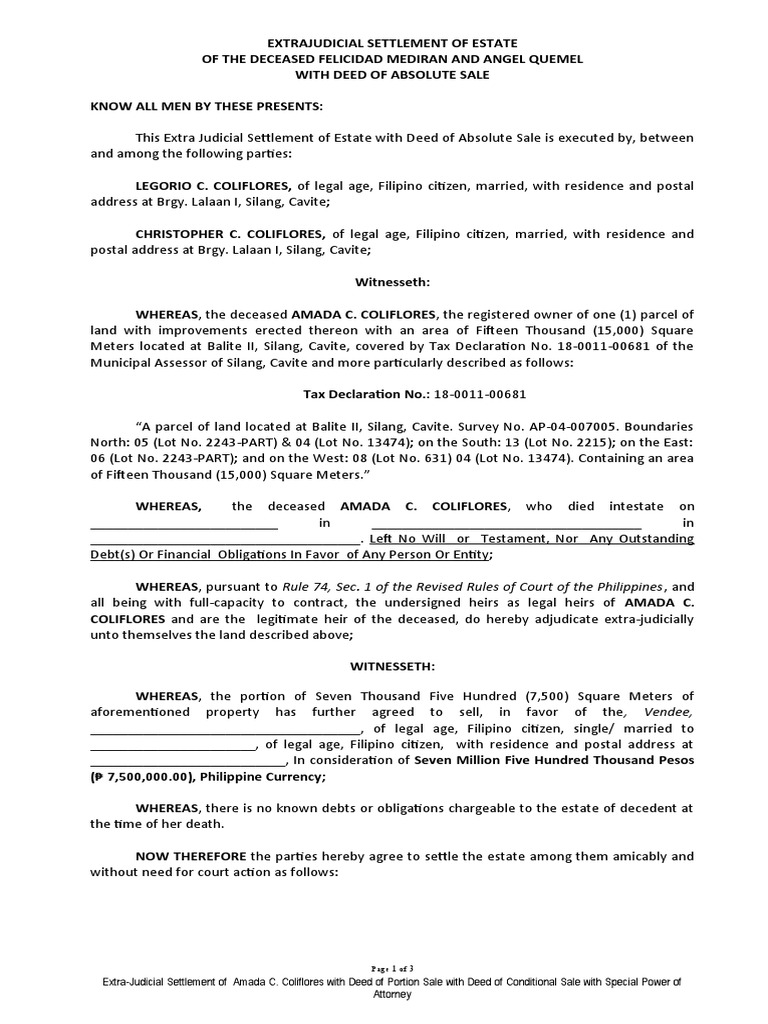 Ejs With Sale-Felicidad Mediran | PDF | Inheritance | Deed