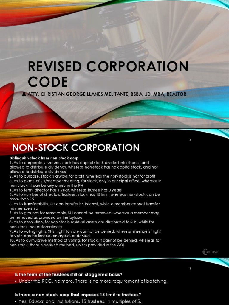 Revised Corporation Code - Non Stock Close and Special Corporations ...