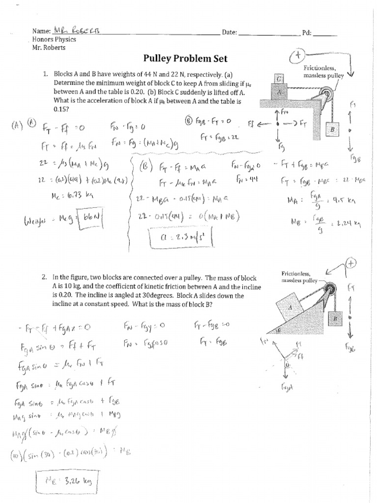 Pulley Problem Set Solutions | PDF