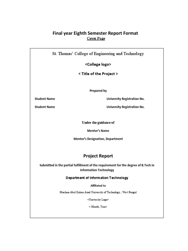 Final Year Eighth Semester Report Format: St. Thomas' College of ...