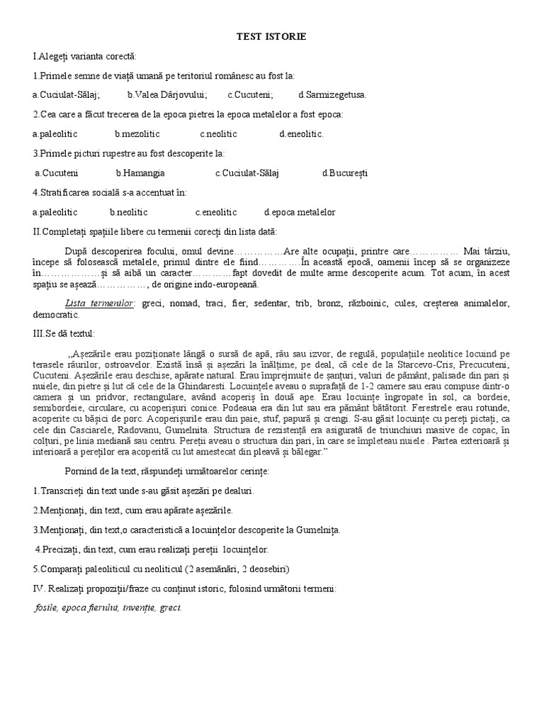 TEST ISTORIE 1 - VIII - Oct.2020 | PDF